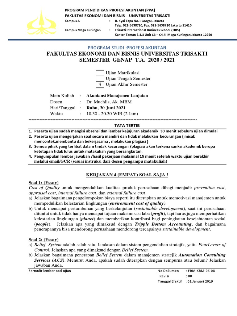 Uas Ppak Juni 2021 Akmen Lanjutan (Muchlis) | PDF