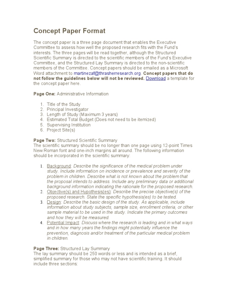 Concept Paper Format Concept Writers