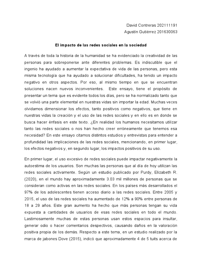 Ensayo Ventajas y Desventajas de Las Redes Sociales | PDF | Información ...