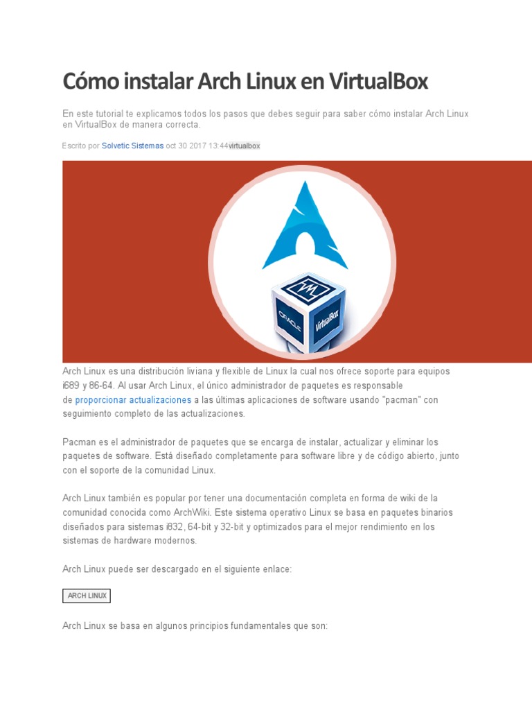 Cómo Instalar Arch Linux en VirtualBox | Descargar gratis PDF ...