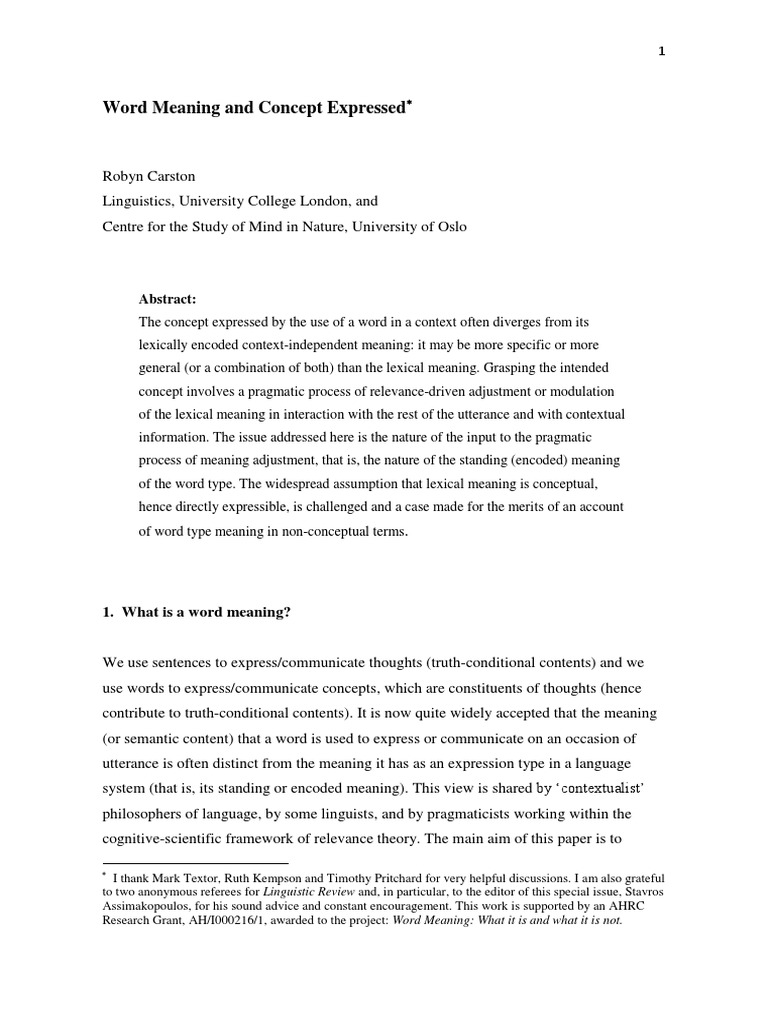 Word Meaning And Concept Expressed Abstract Pdf Concept Information