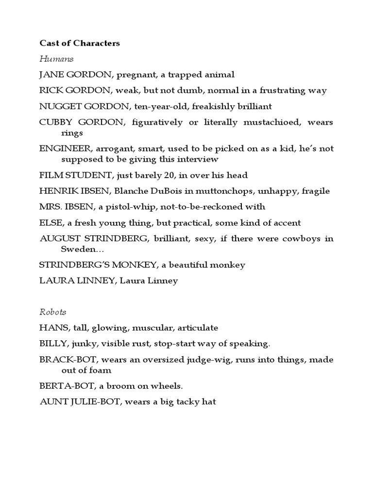 Humans: Cast of Characters | PDF | Henrik Ibsen