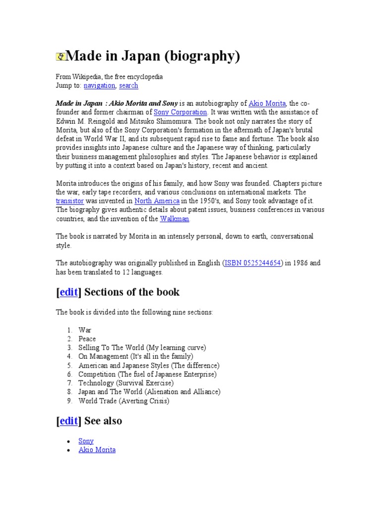 Made in Japan (Biography) : Sections of The Book | PDF