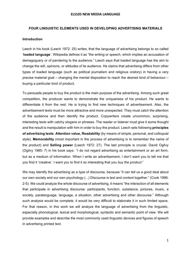 Four Linguistic Elements Used in Developing Advertising Materials | PDF ...