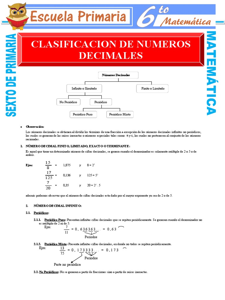 Clasificacion de Numeros Decimales para Sexto de Primaria | PDF ...