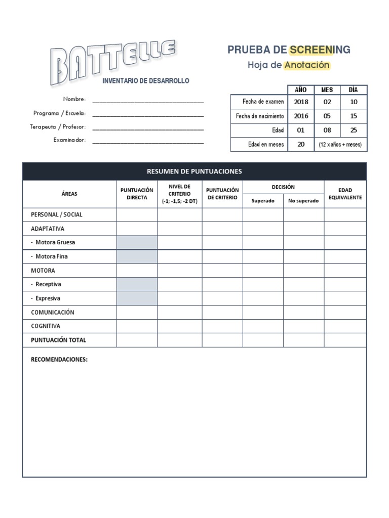 Protocolo BATTELLE Screening - Participantes | PDF