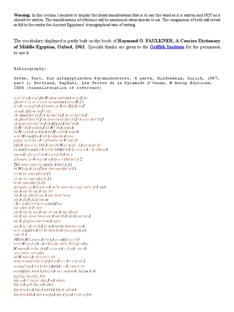 Transliteration of Pyramid Texts | PDF