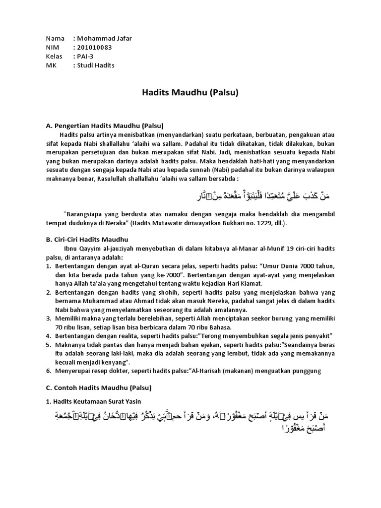 Ciri dan Contoh Hadits Maudhu | PDF