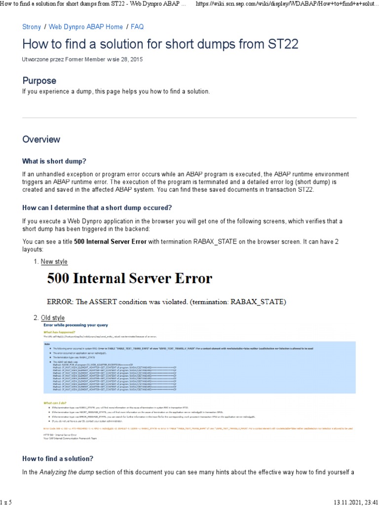 How To Find A Solution For Short Dumps From ST22 | PDF | World Wide Web ...