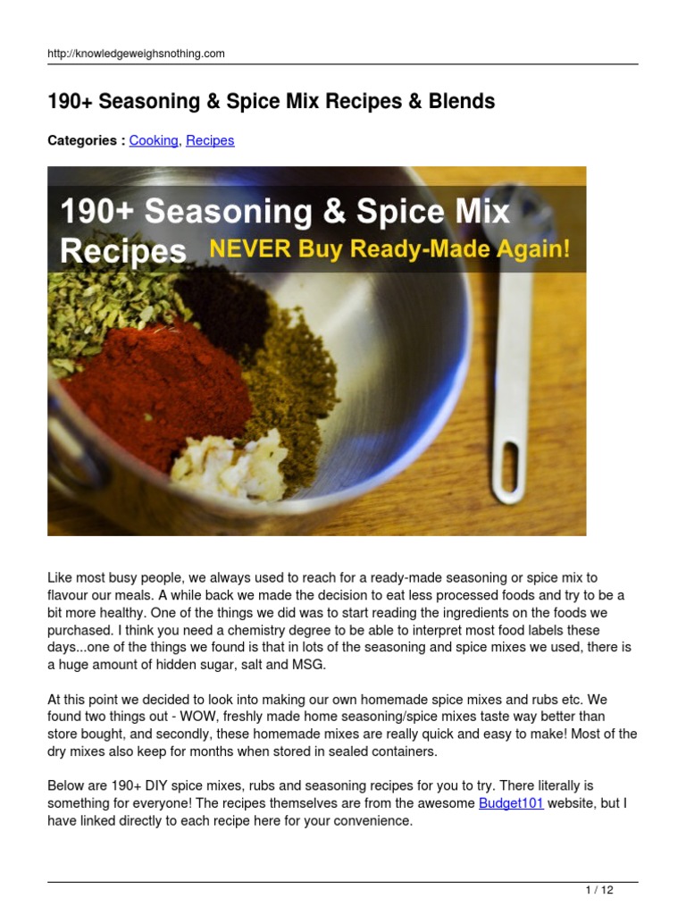 190+ Seasoning & Spice Mix Recipes & Blends | PDF | Curry | Cajun Cuisine