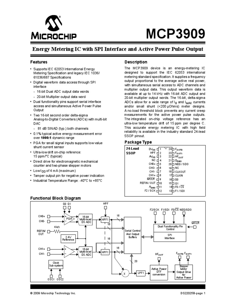Energy Metering IC With SPI Interface and Active Power Pulse Output ...