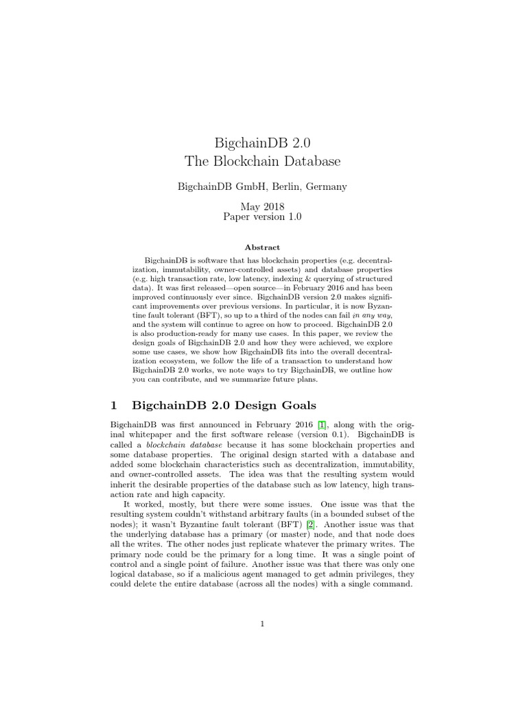 Bigchaindb 2.0 The Blockchain Database | Download Free PDF | Databases | Database Transaction