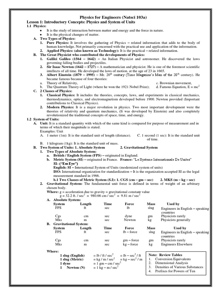 Physics Concepts and Unit Systems | PDF | Physics | International ...