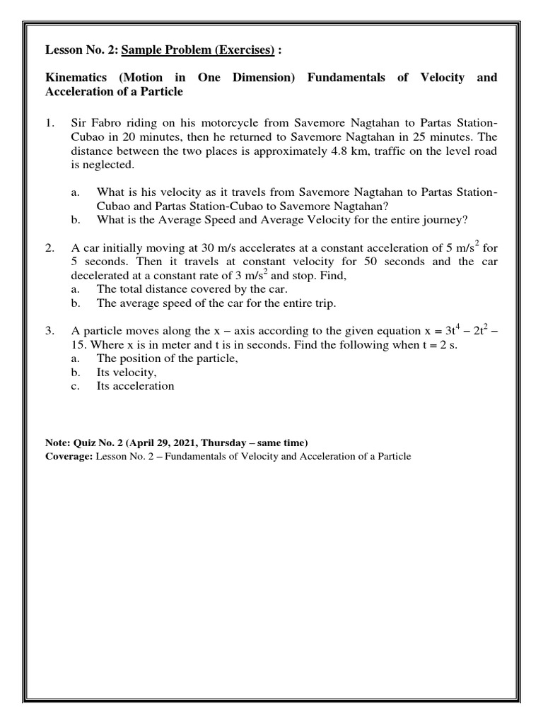 Kinematics (Motion in One Dimension) Fundamentals of Velocity and Acceleration of a Particle ...