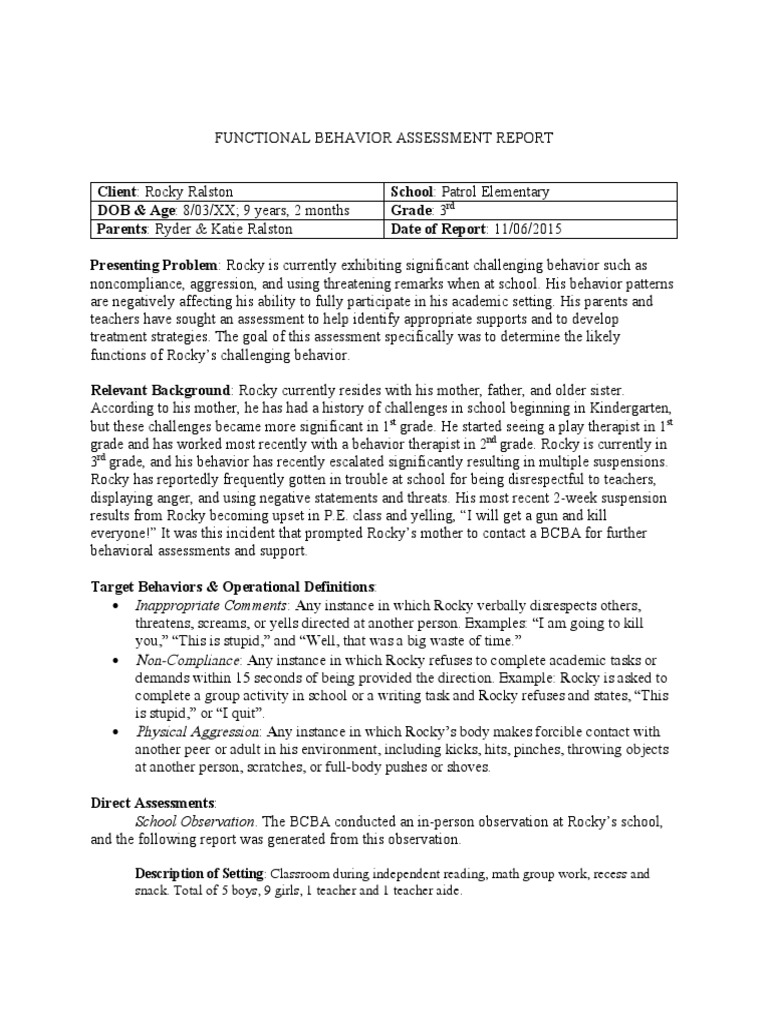 School Observation. The BCBA Conducted An In-Person Observation at ...