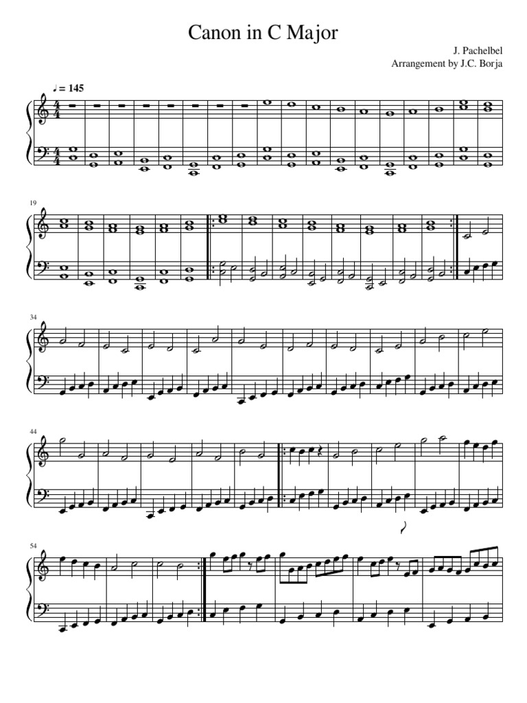 Canon in C Major: J. Pachelbel Arrangement by J.C. Borja 145 | PDF ...