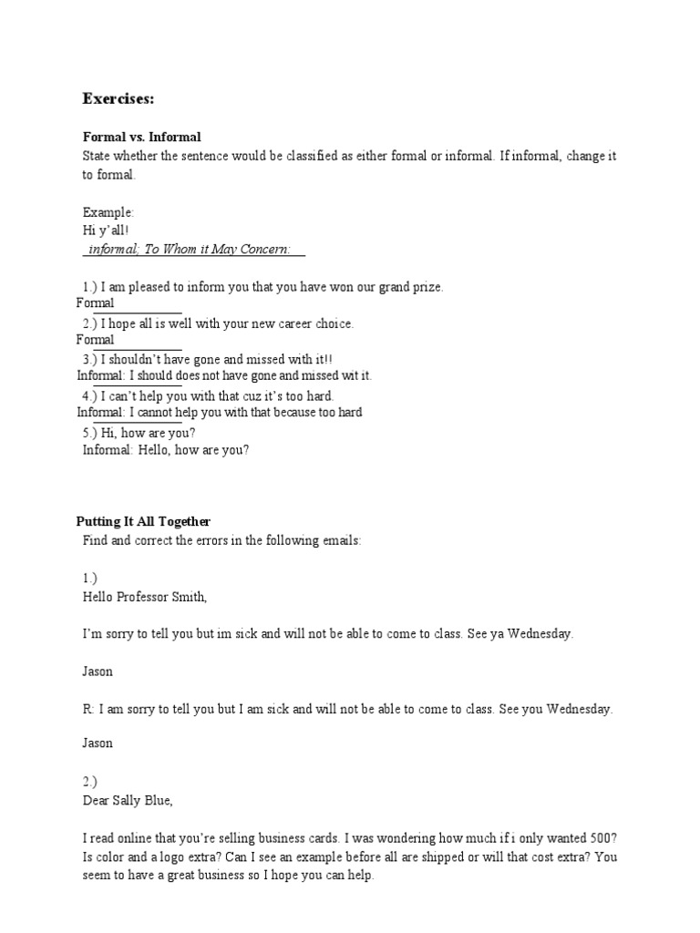 Exercises E-Mail | PDF