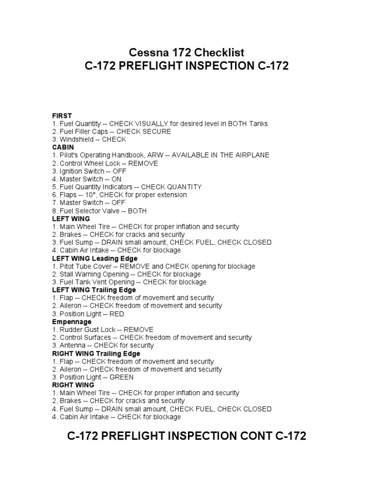 Cessna 172 Checklist | PDF | Carburetor | Throttle