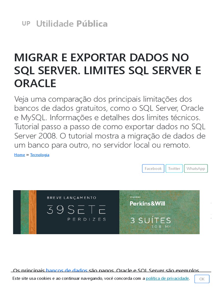 Migrar E Exportar Dados No Sql Server Limites Sql Server E Oracle Pdf Microsoft Sql Server