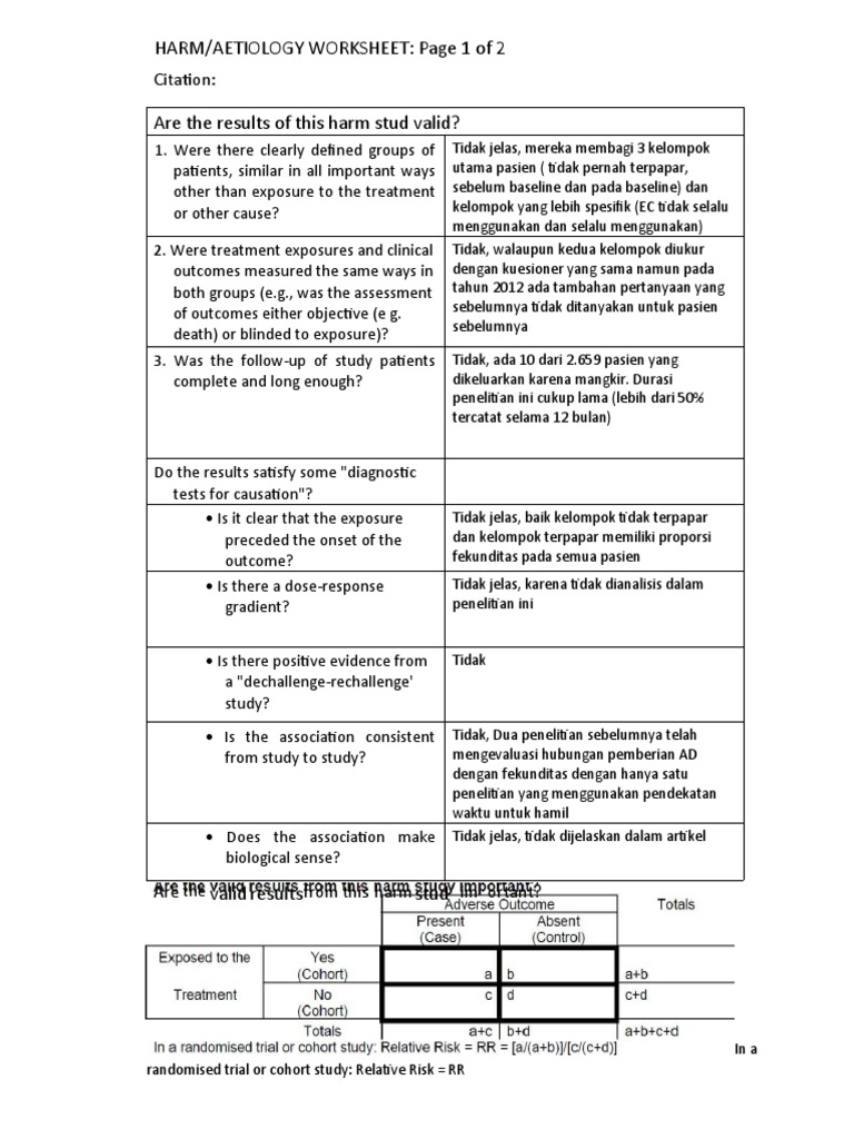 Worksheet Etiology EBCR | PDF