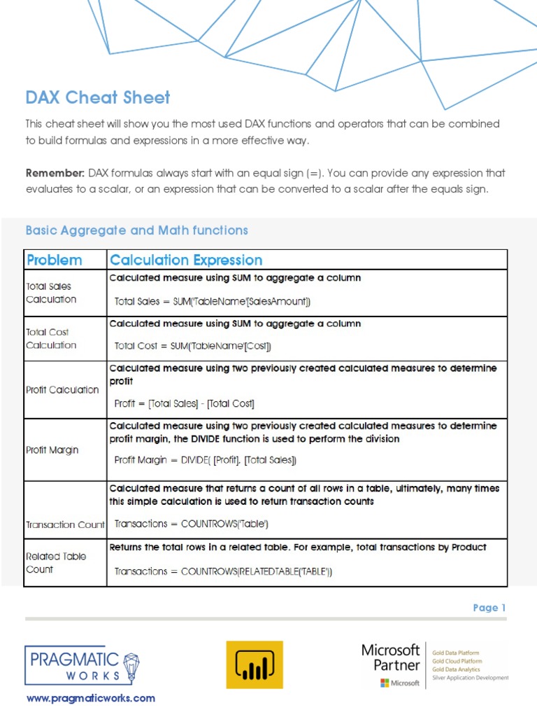 DAX Cheat Sheet for Effective Formulas | PDF | Moving Average | Investing