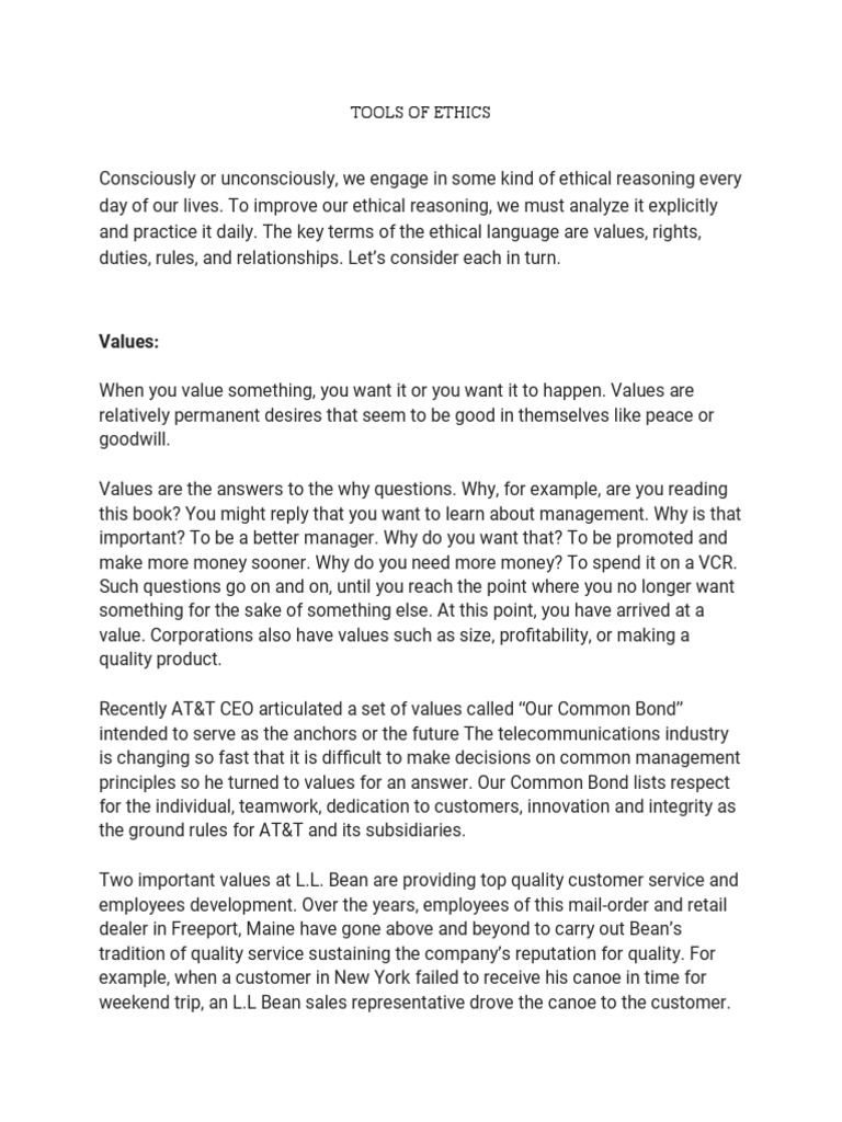 Tools of Ethics | PDF | Value (Ethics) | Rights