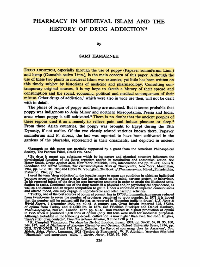 History: Pharmacy in Medieval Islam and The of Drug Addiction | PDF ...