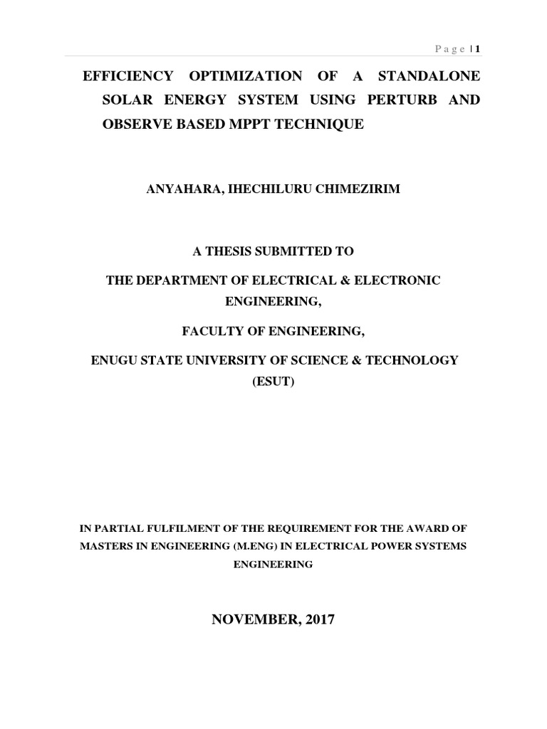Efficiency Optimization of A Standalone Solar Energy System Using Perturb and Observe Based MPPT ...