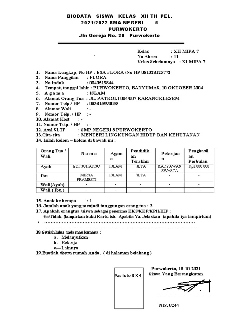 Biodata Kelas XII (ISI) | PDF
