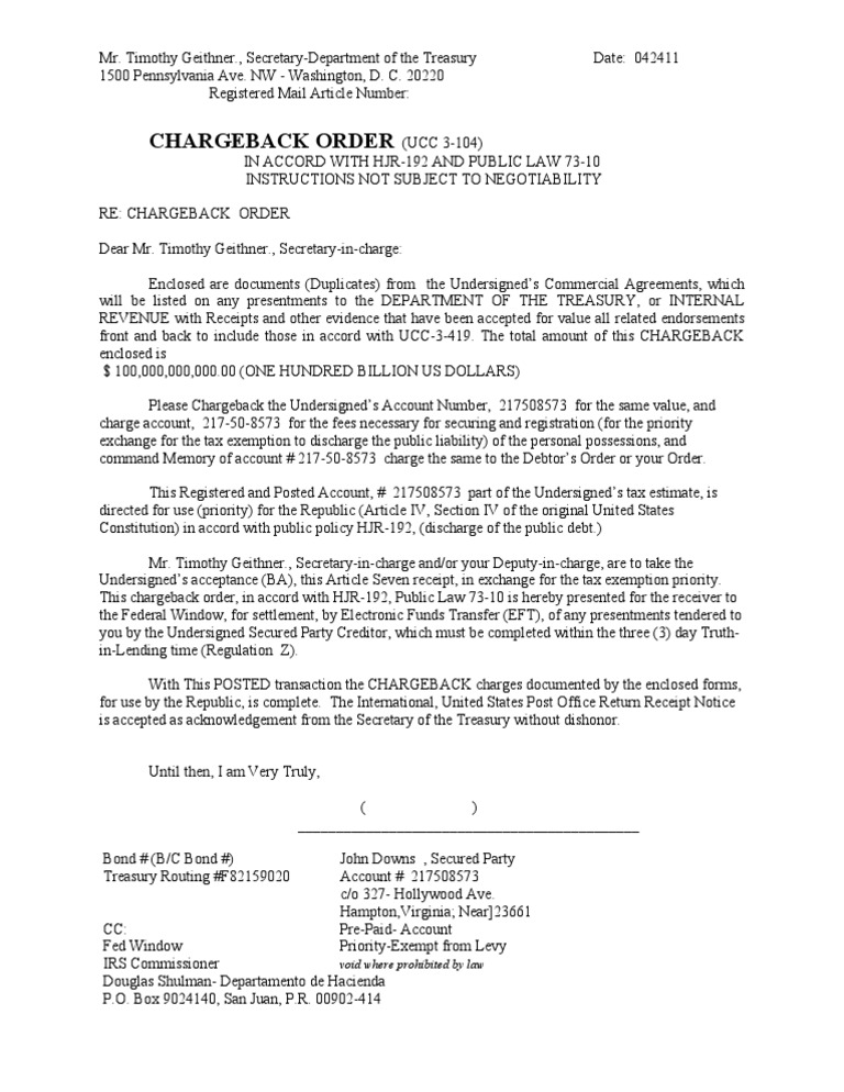 Charge Back Order 10-03-08 | Download Free PDF | United States ...