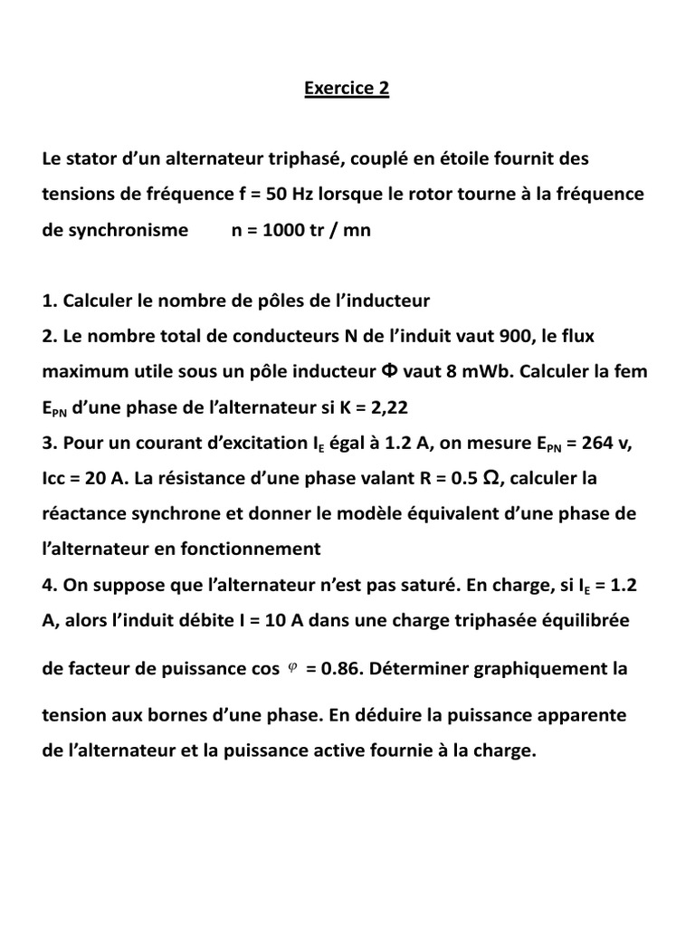 Exercice 2 Machine Synchrone | PDF | Méthodes et références ...