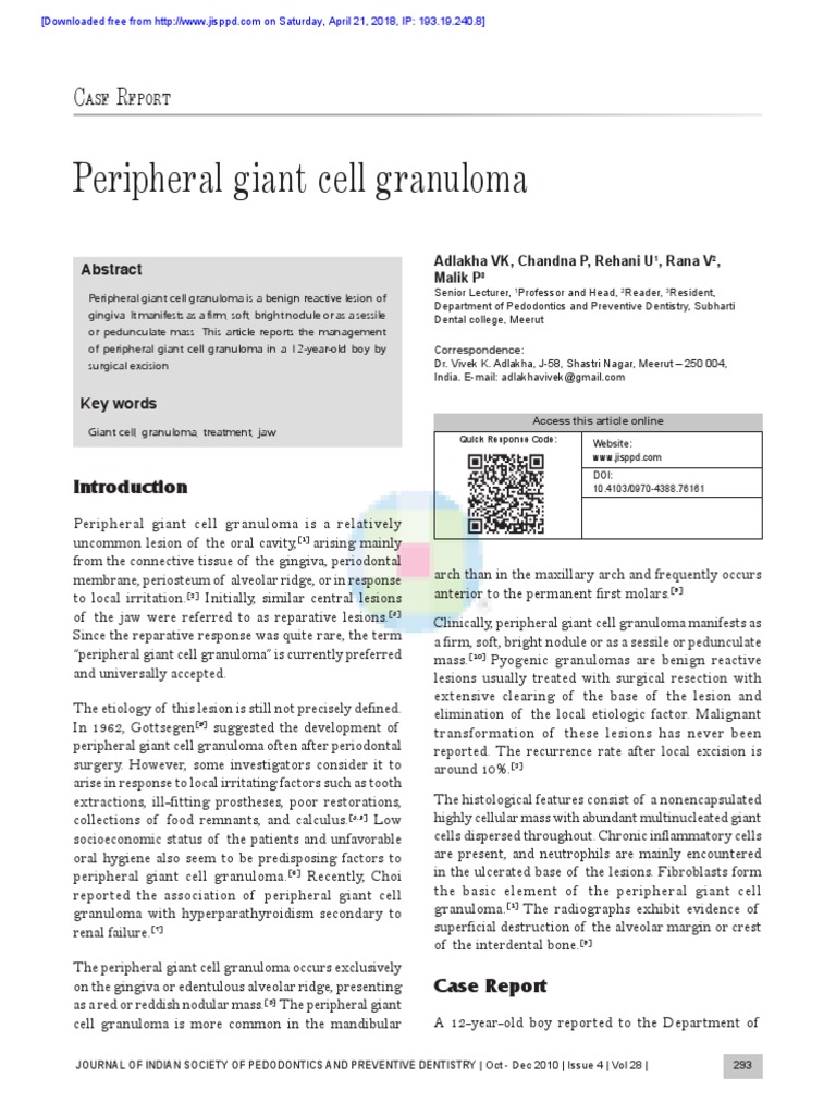 Peripheral Giant Cell Granuloma | PDF | Medical Specialties | Health ...