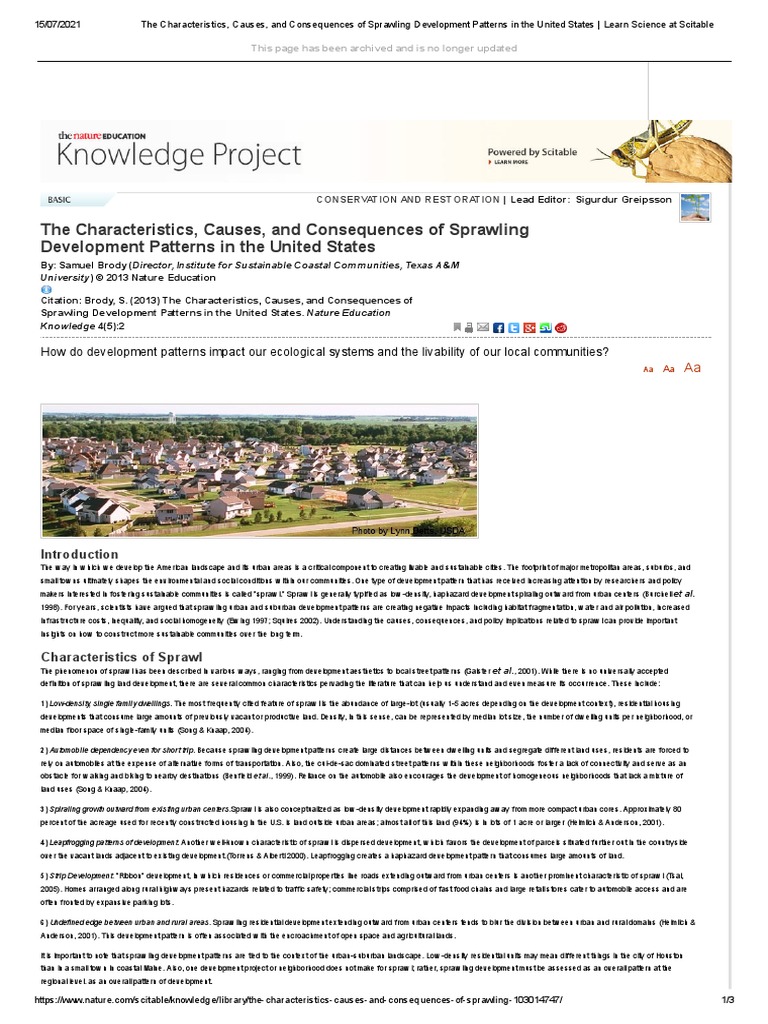 The Characteristics, Causes, and Consequences of Sprawling Development ...