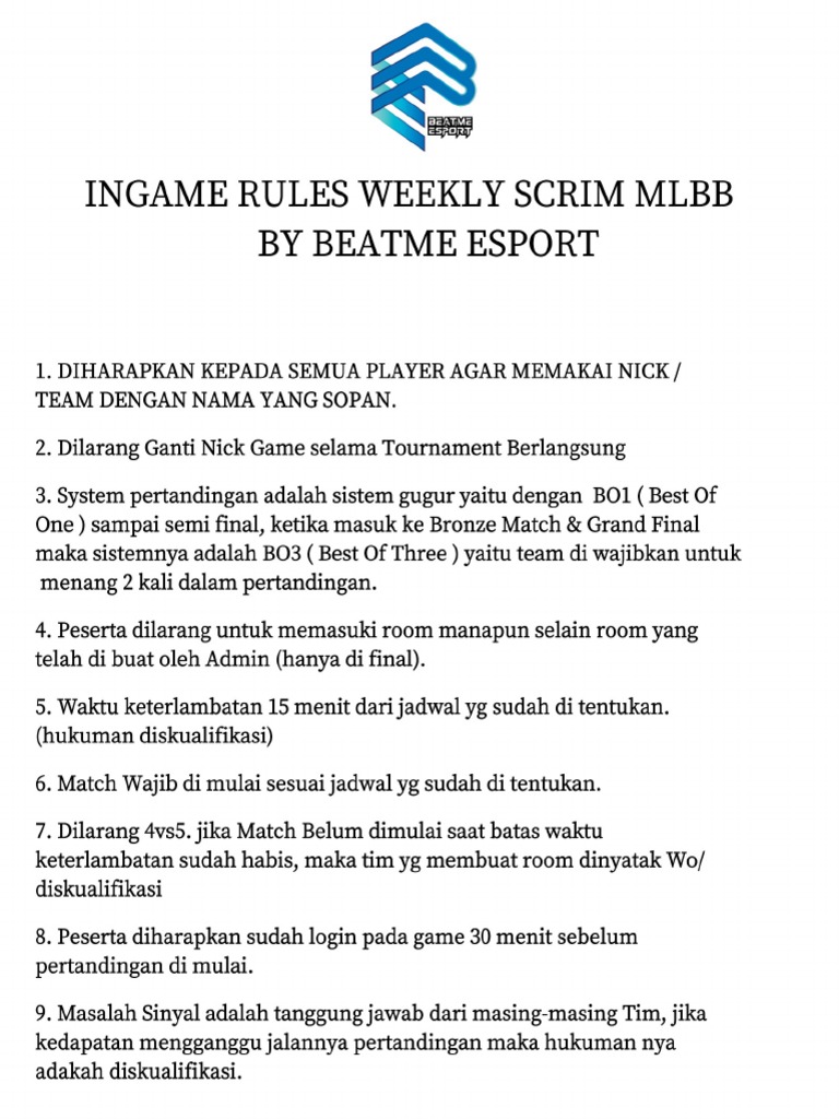 Ingame Rules Weekly Scrim MLBB | PDF