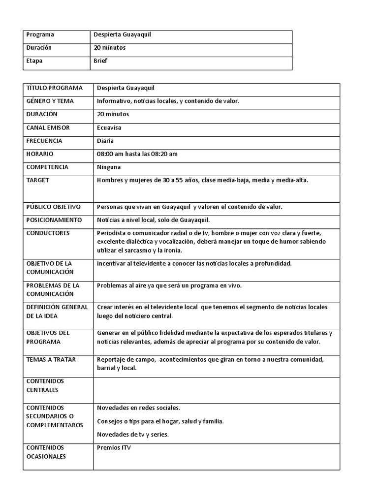 Examen Brief de Programa de TV | PDF