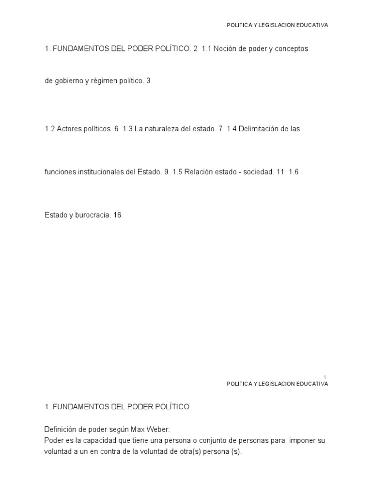 Fundamentos del Poder Político y Educación | PDF | Estado (política ...