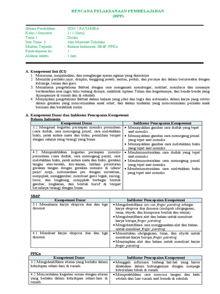 Rencana Pelaksanaan Pembelajaran (RPP) : Finger Painting | PDF