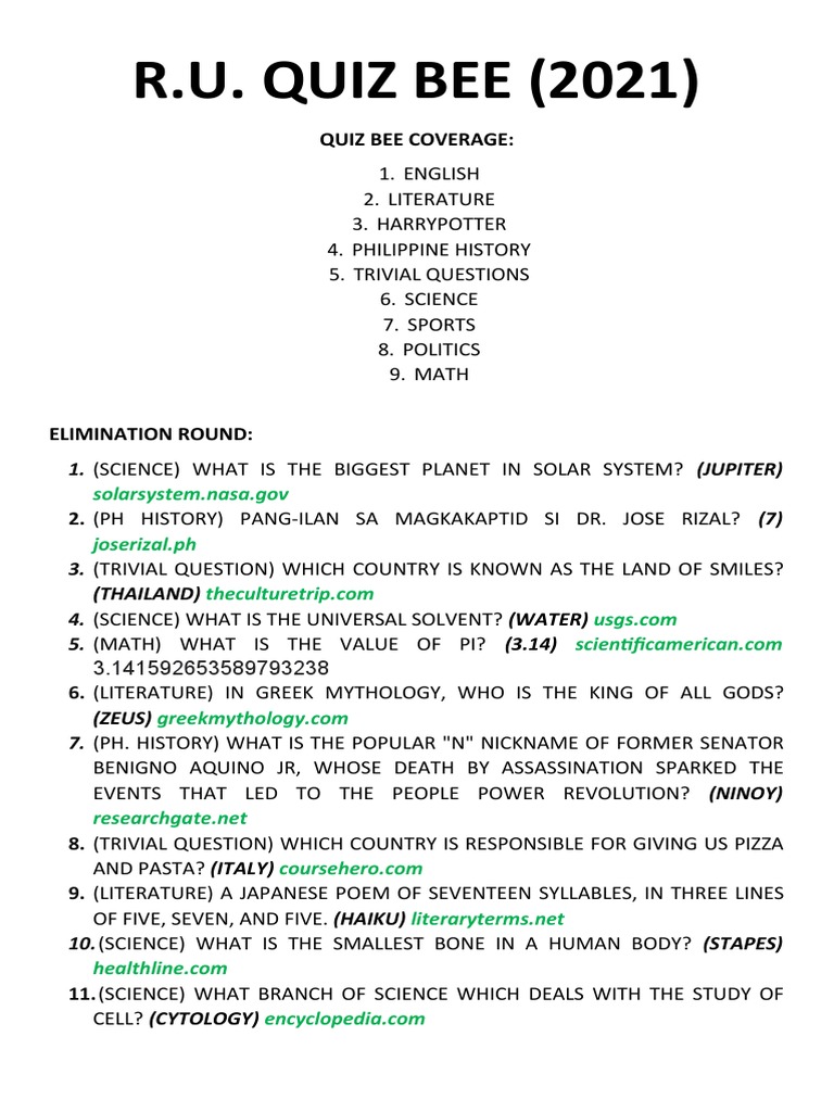Quiz Bee LM | PDF | Philippines