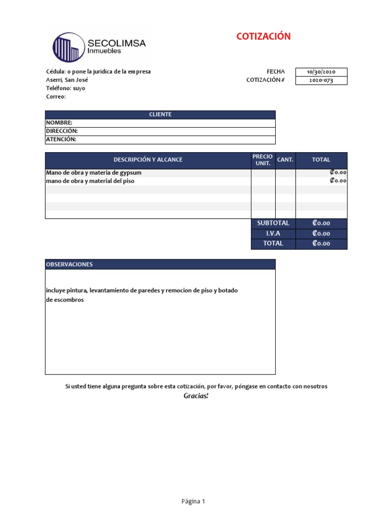 Machote de Cotizacion | PDF