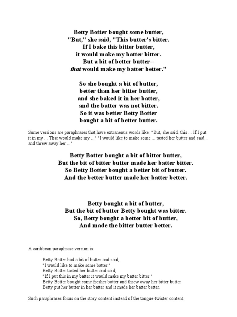 Tongue Twister Poetry | PDF | Food And Drink | Linguistics