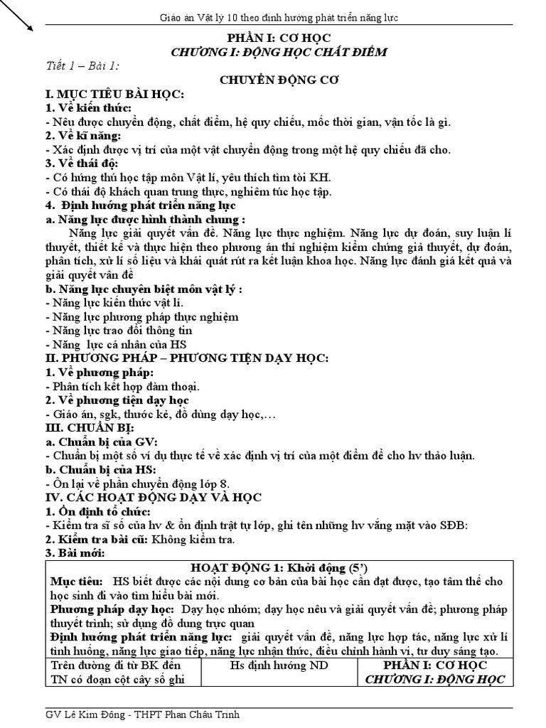 Giáo Án Vật Lí 10 Cả Năm PTNL Theo Phương Pháp Mới | PDF