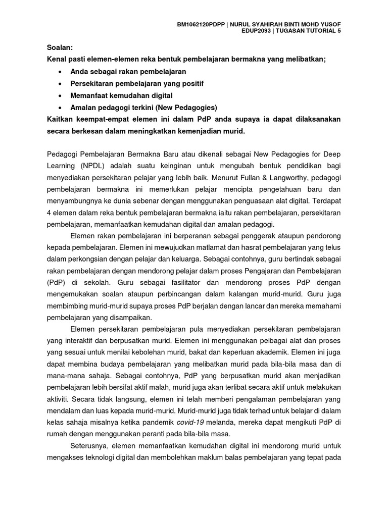 BM1062120PDPP Nurul Syahirah Binti Mohd Yusof I Tugasan Tutorial 5 | PDF | Karier & Perkembangan