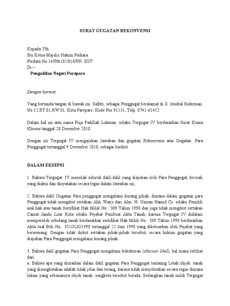 Surat Gugatan Rekonvensi | PDF