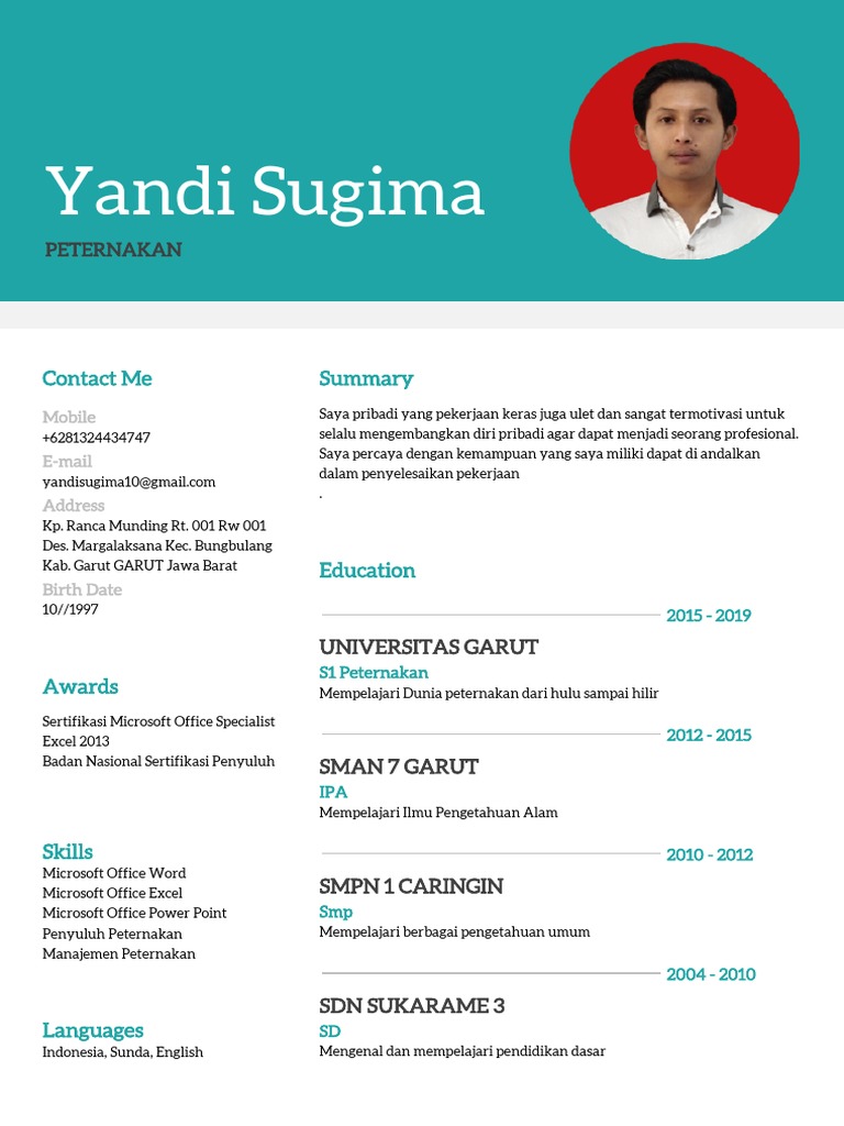 CV Yandi Sugima - Sarjana Peternakan | PDF