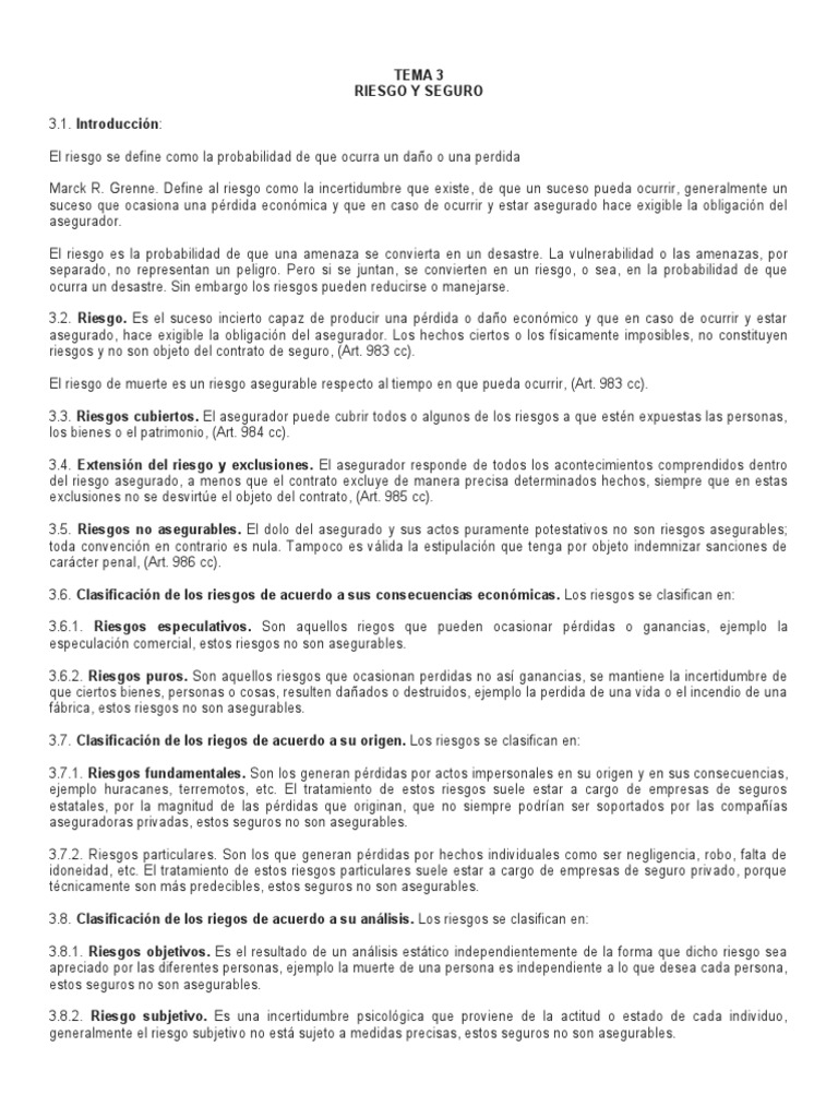 Tema 3 Riesgo y Seguro | PDF | Riesgo | Seguro