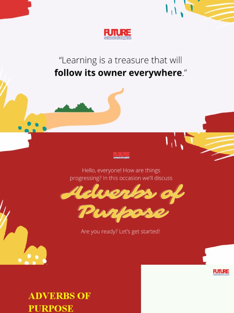 Adverbs of Purpose | PDF | Adverb | Preposition And Postposition