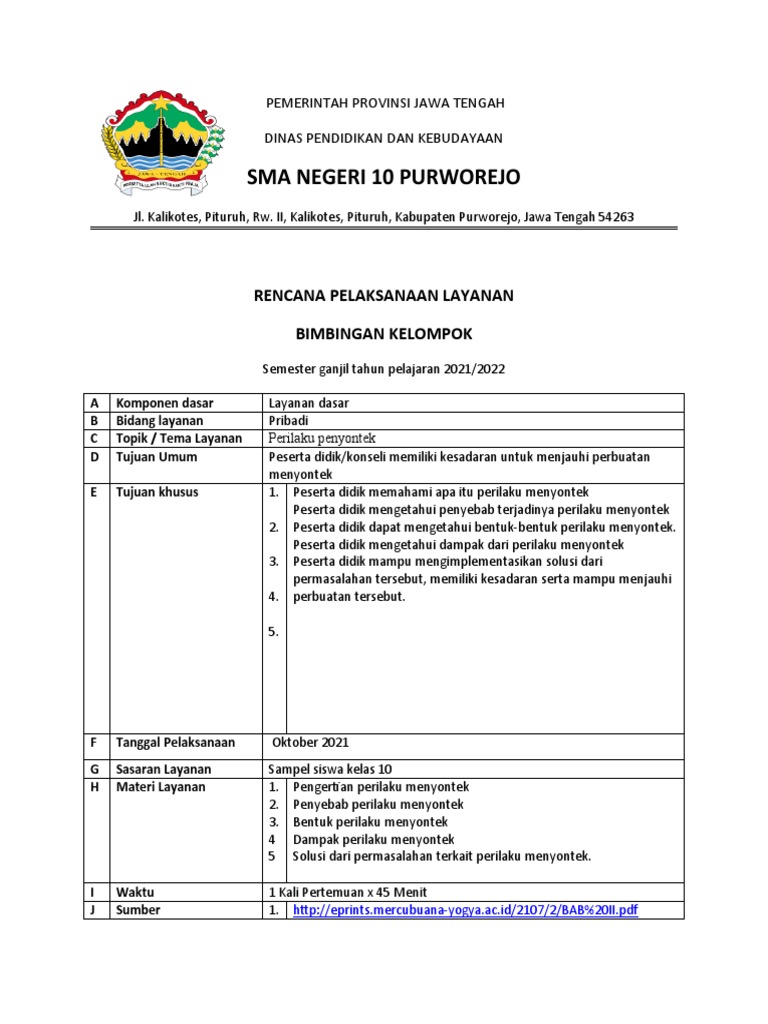 RPL Bimbingan Kelompok Kelas 10 (Perilaku Menyontek) | PDF