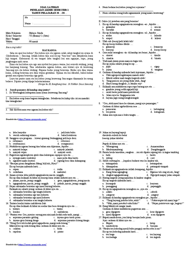 Soal Latihan PAS B. Sunda Kls 6 | PDF