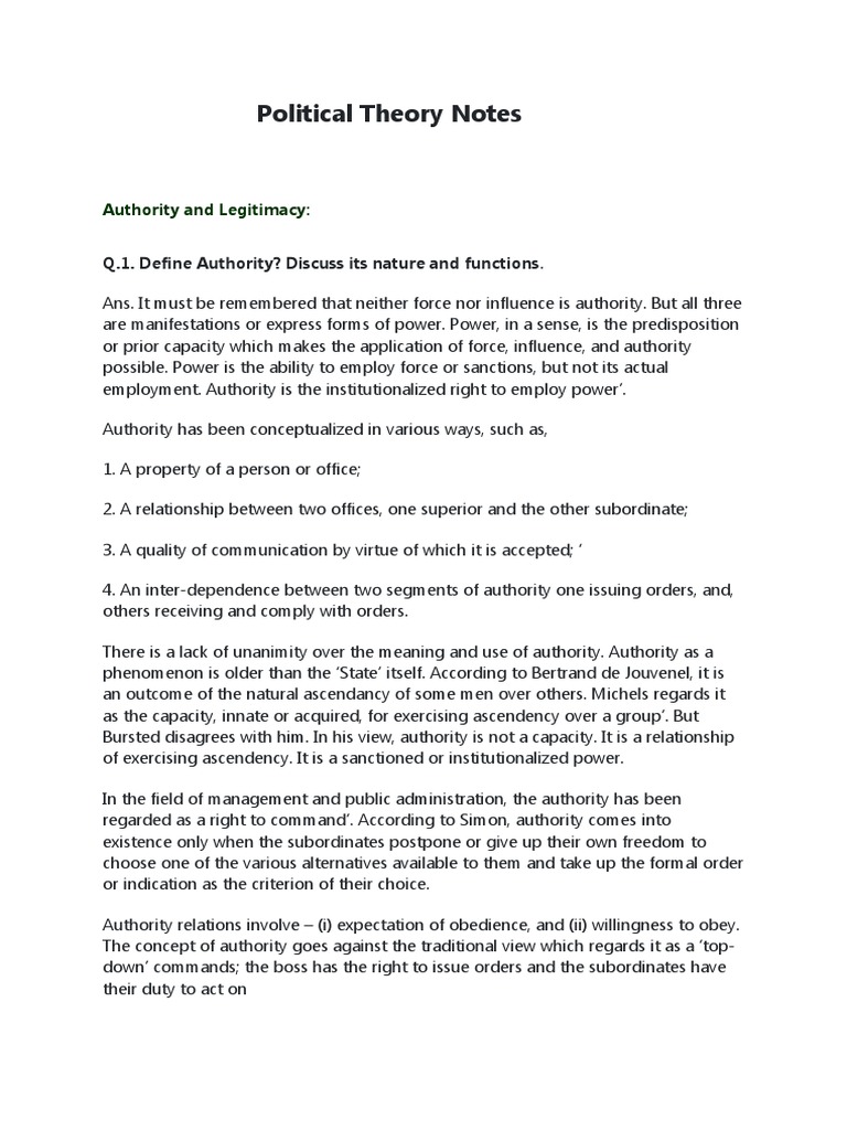 Political Theory Notes: Authority and Legitimacy | PDF | Power (Social ...