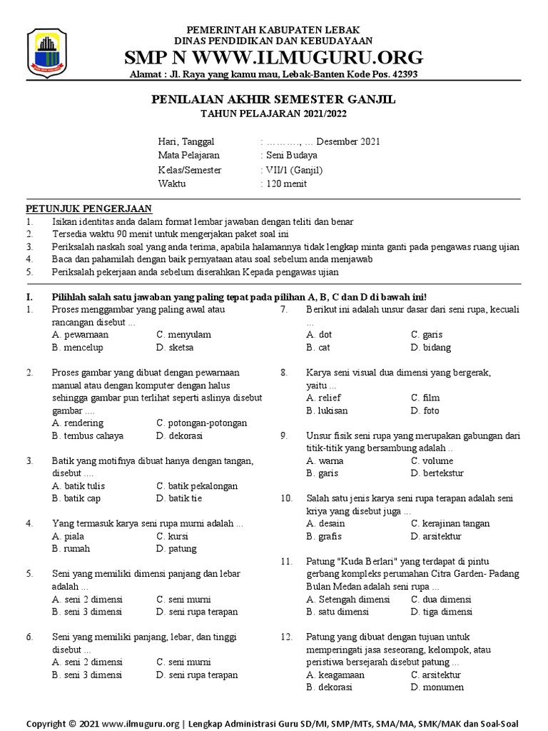 PAS Seni Budaya Kelas VII | PDF